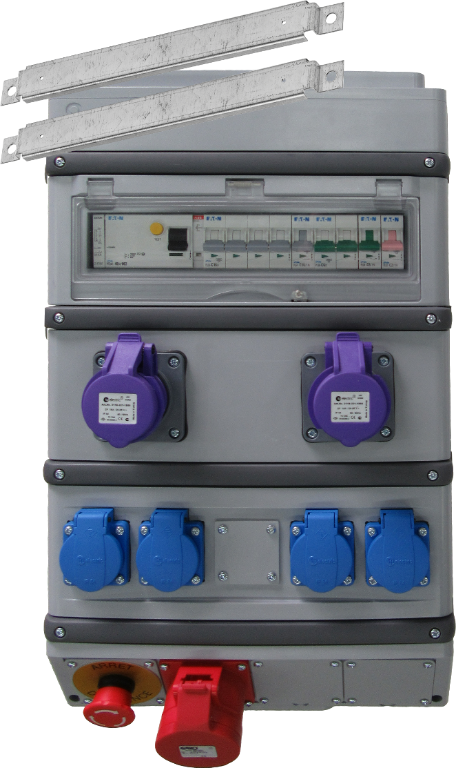 Coffret 4 PC MONO 10/16A + 1 PC TETRA 16A + 2 PC 24V + AU + voyant + fixations m - CENCO