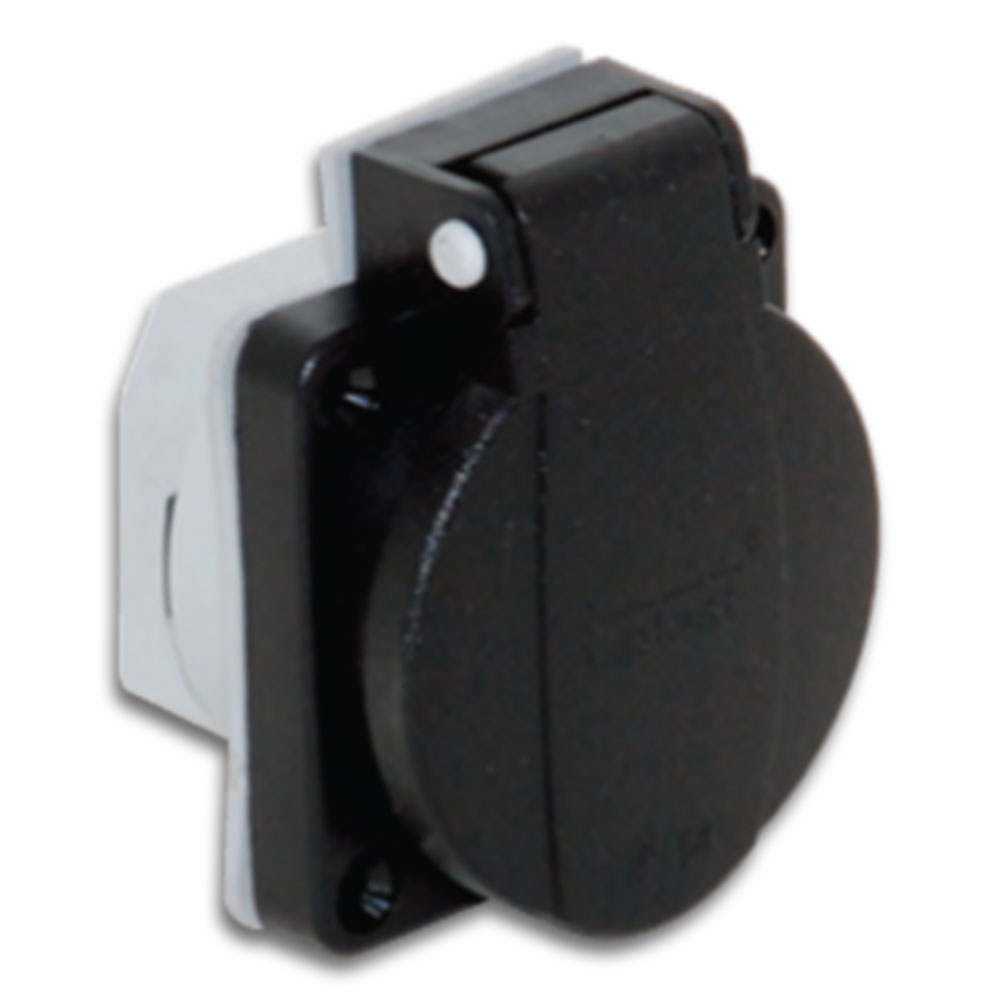 Prise à volet à encastrer 16A - 2P+T 220-240V IP54 - noire - coté - CENCO